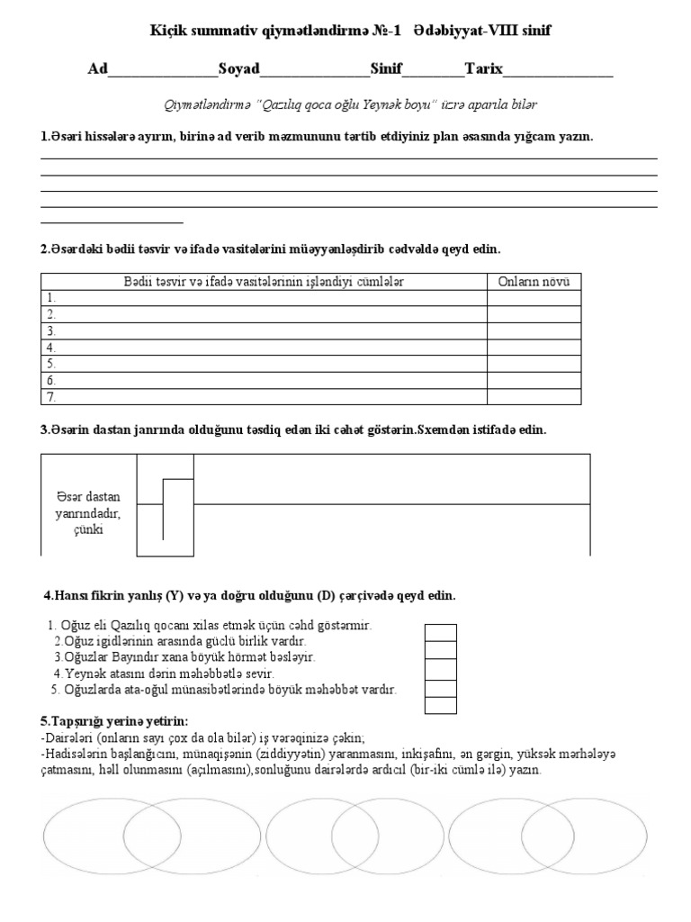 VIII Sinif Ədəbiyyat KSQ 1,2,3 BSQ 1 | PDF