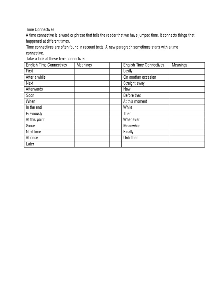 Time Connectives | PDF