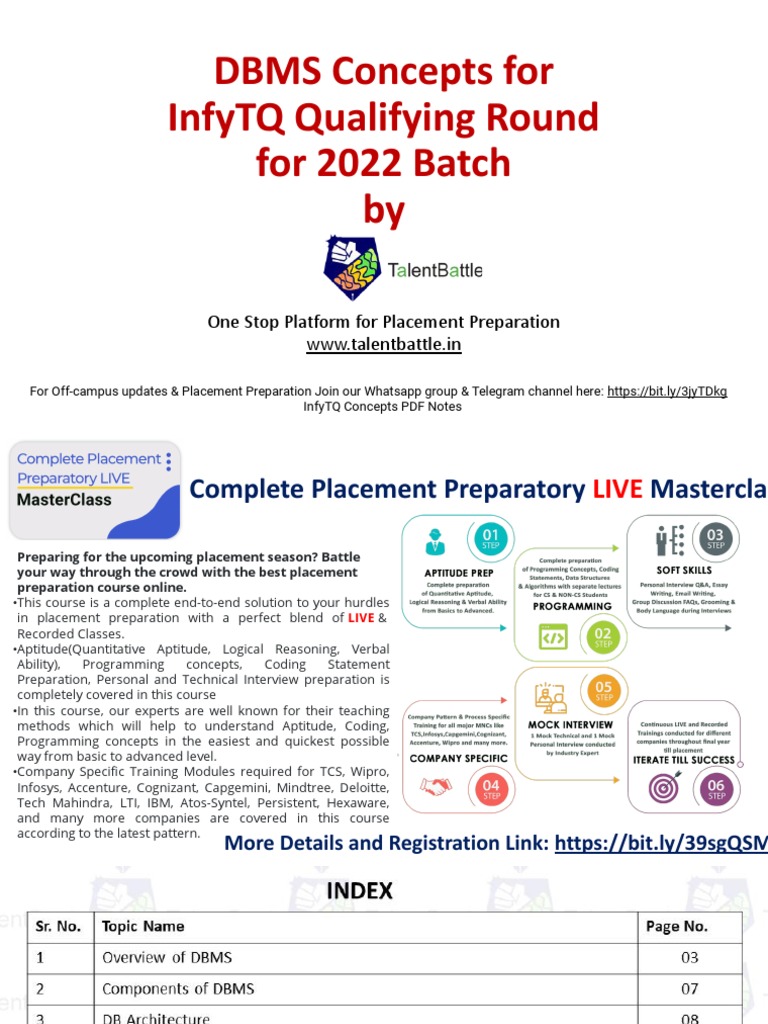 Dbms Notes For Infytq By Talent Battle Pdf