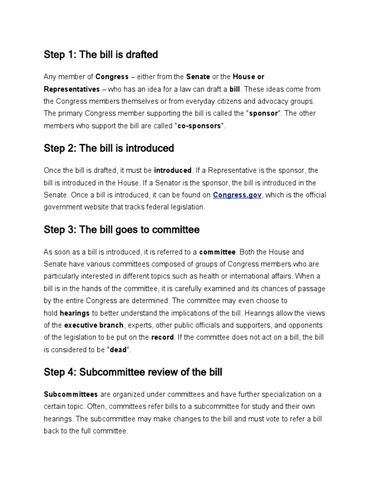 Step 1: The Bill Is Drafted: Representatives - Who Has An Idea For A ...