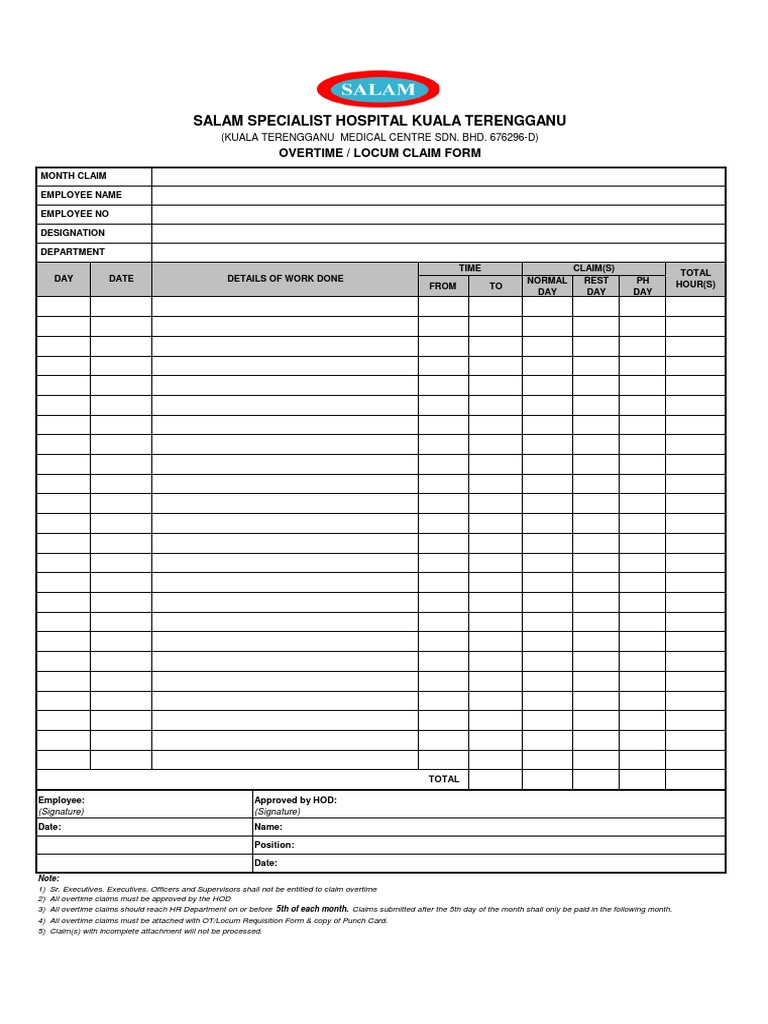 Overtime & Locum Claim Form It | PDF