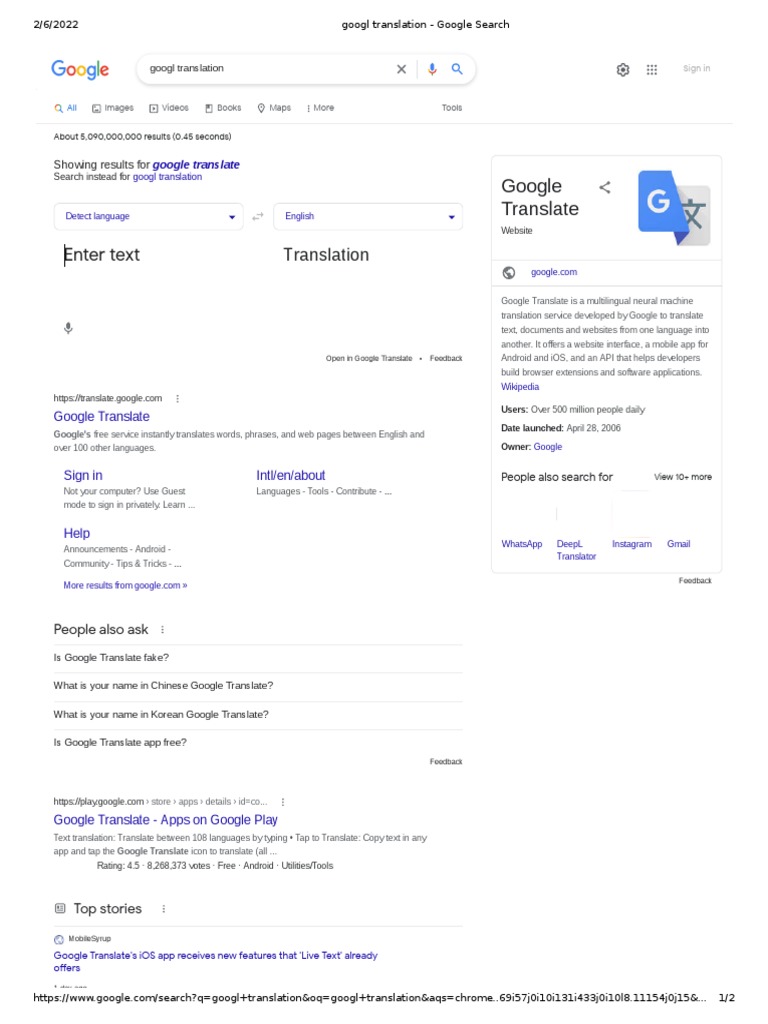 Googl Translation - Google Search | PDF | Mobile App | Internet