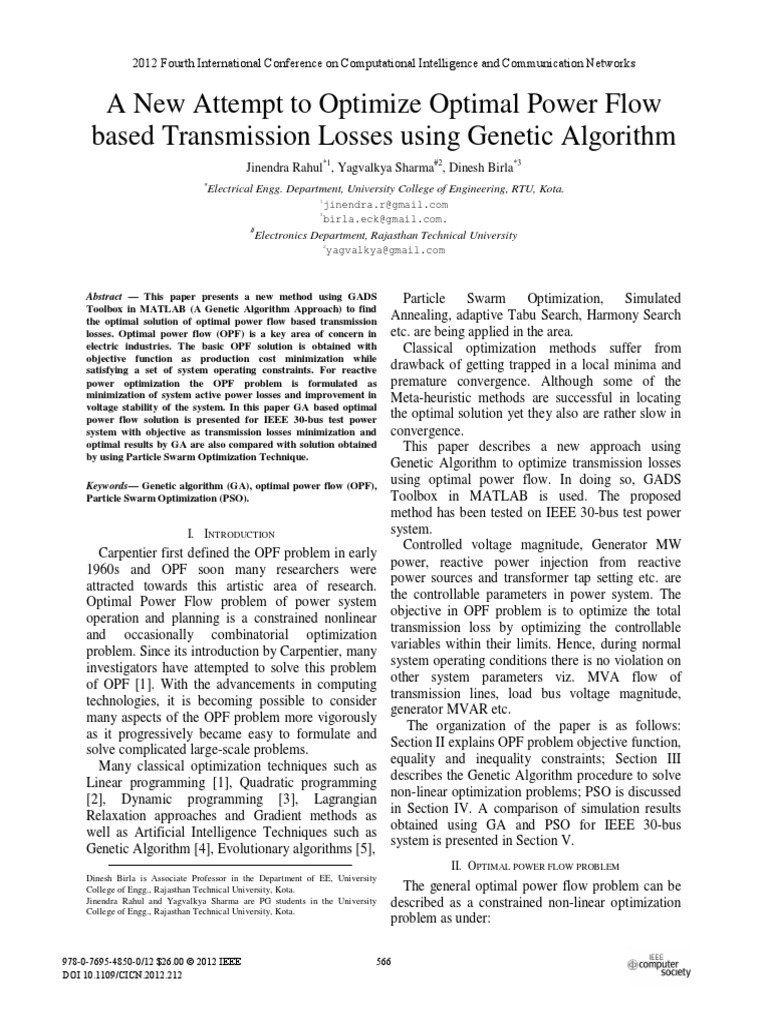 A New Attempt To Optimize Optimal Power Flow Based Transmission Losses Using Genetic Algorithm ...