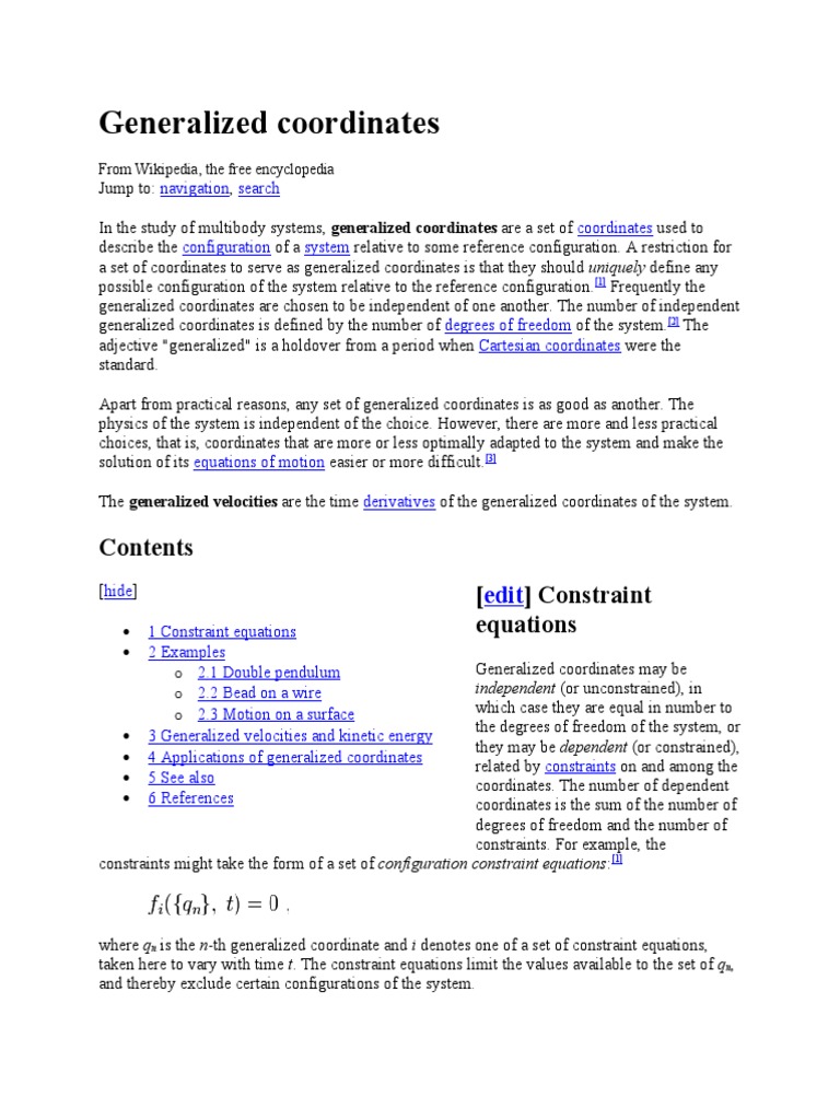 Generalized Coordinates: Constraint Equations | PDF | Force | Inertia