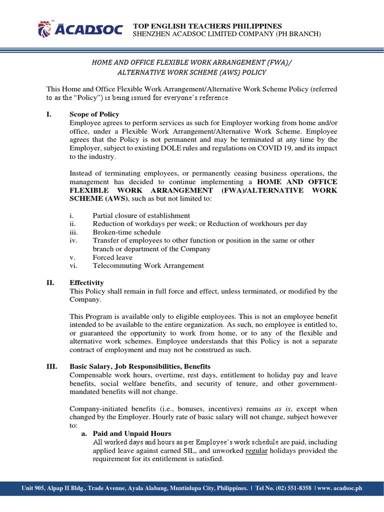 Fwa Aws Policy | PDF | Employment | Overtime