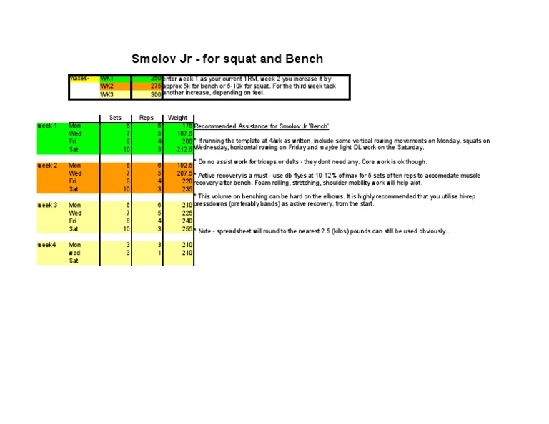 Smolov Jr Squat & Bench Program Guide | PDF | Elbow | Recreation