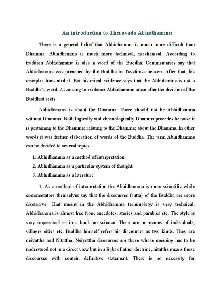 Introduction To Theravada Abhidhamma | PDF | Buddhist Texts | Eastern ...