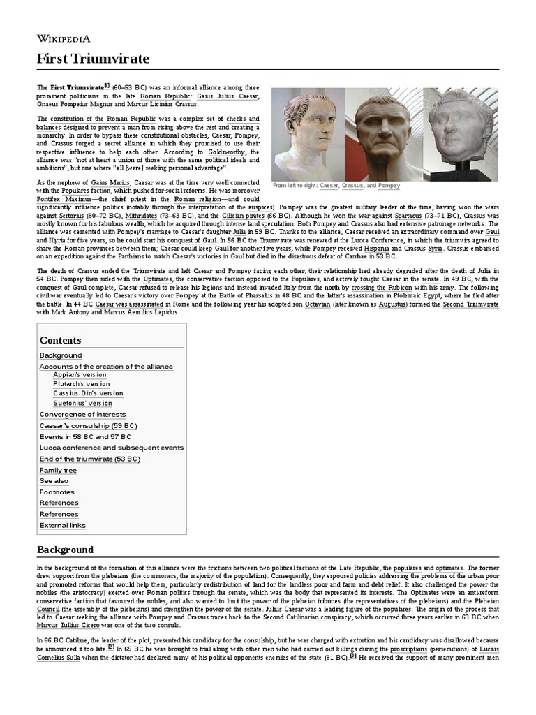 First Triumvirate: From Left To Right: Caesar, Crassus, and Pompey ...