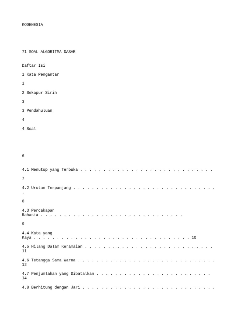 Kodenesia. 71 Soal Algoritma Dasar. by Yanmarshus Bachtiar PDF | PDF | Griya & Taman