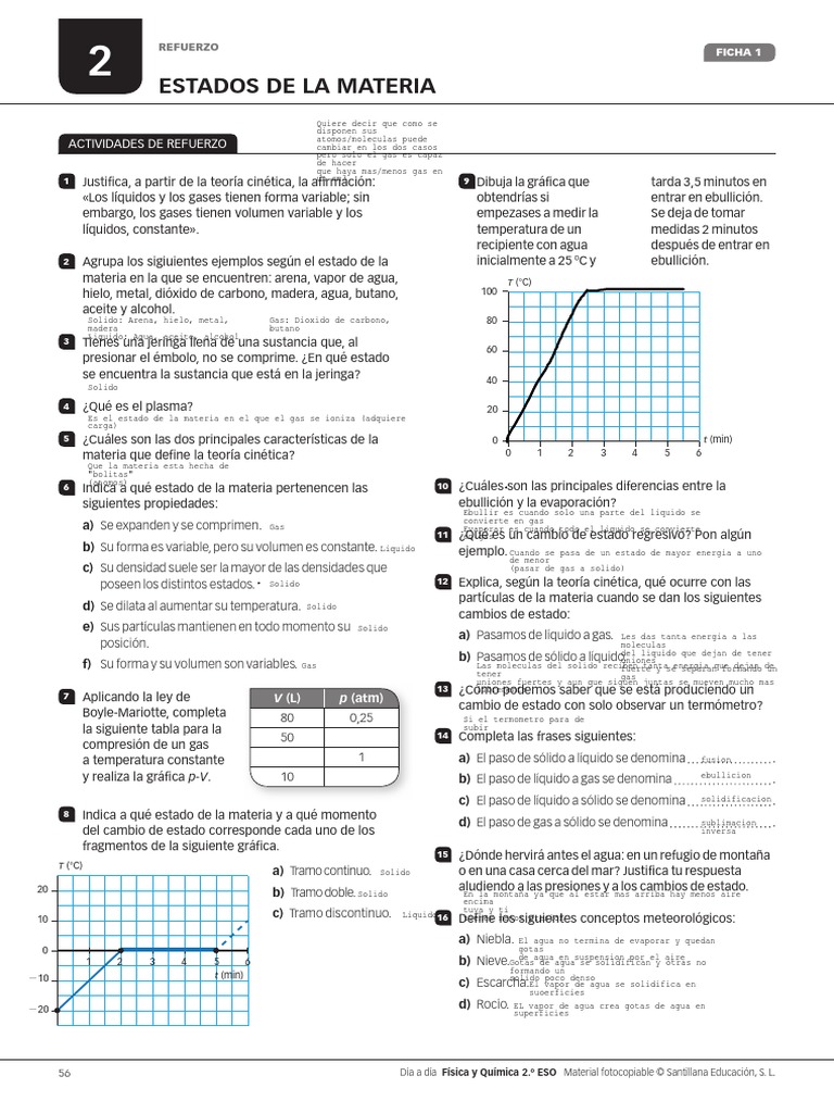 Ficha Estados de La Materia | PDF | Gases | Líquidos