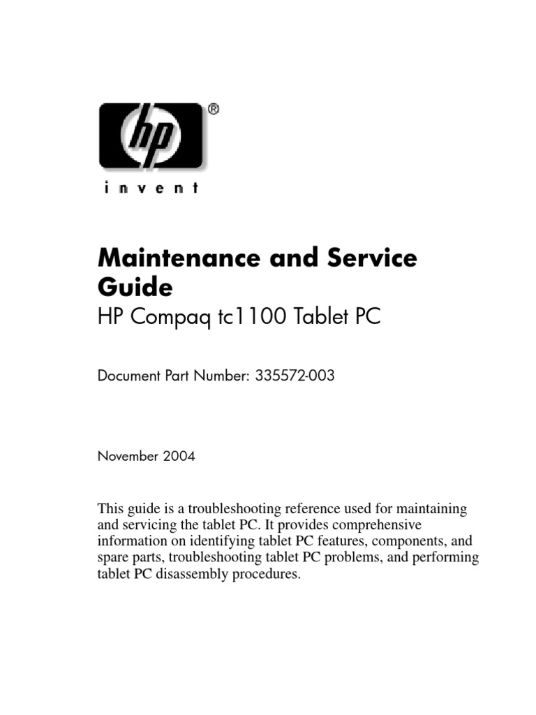 HP Tc1100 Manual | PDF | Personal Computers | Tablet Computer