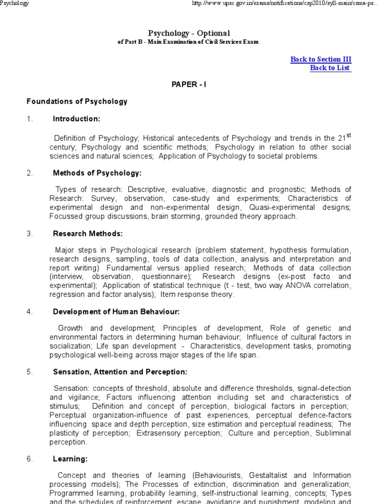 Psychology Mains Syllabus UPSC | Mental Disorder | Psychology ...