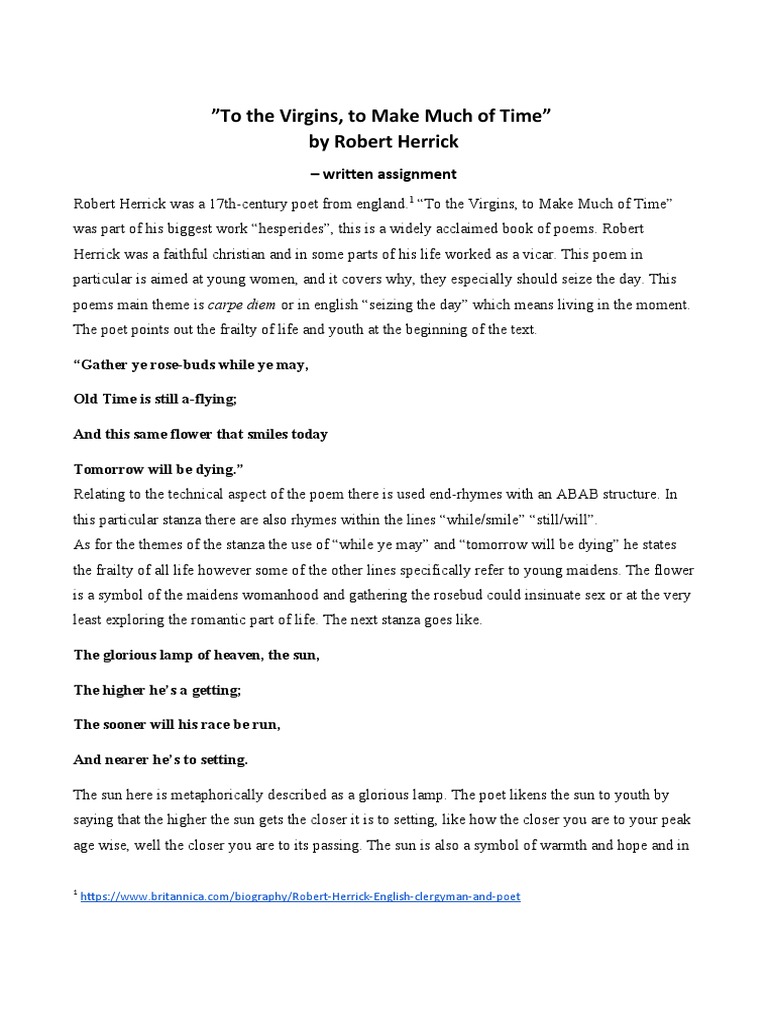 To The Virgins Robert Herrick | PDF | Poetry