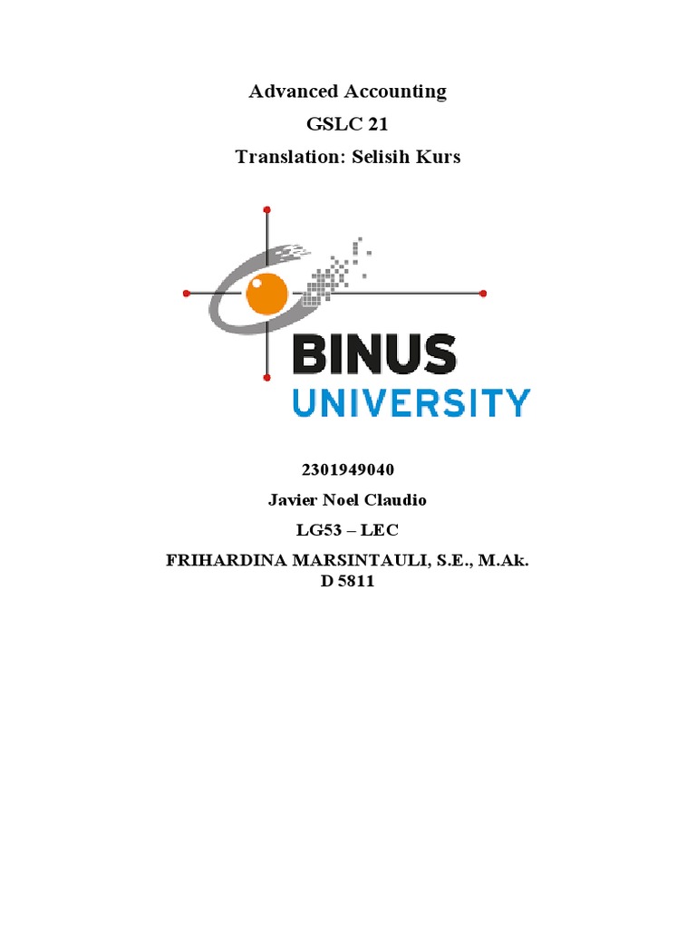 Advanced Accounting GSLC 21 Translation Selisih Kurs | PDF