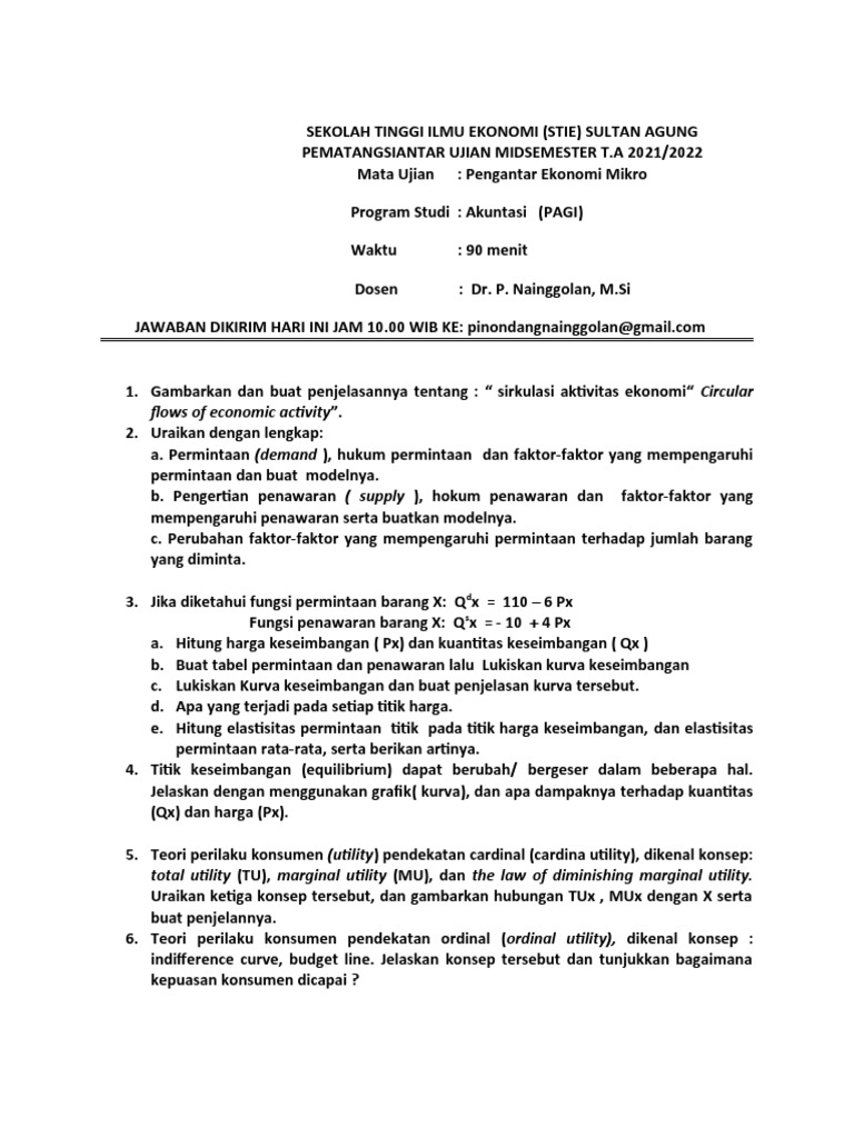 Soal Uts Ekonomi Mikro 2021 | PDF