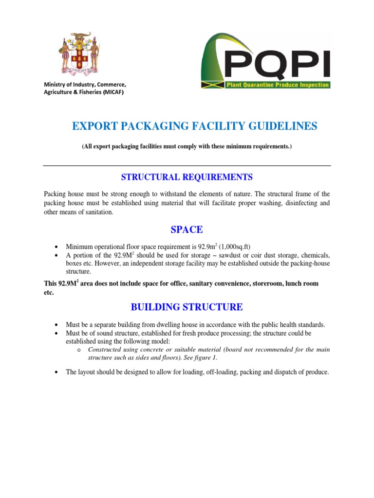 Export Packaging Facility Guidelines: Space | PDF | Roof | Hand Washing