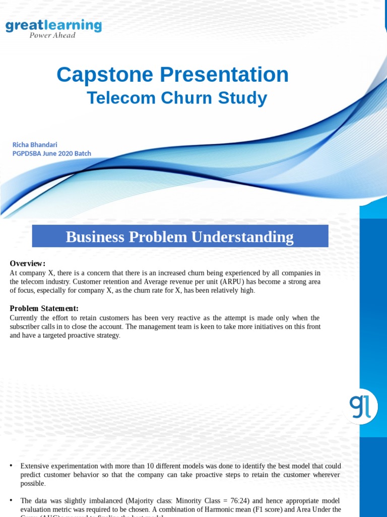Capstone Presentation: Telecom Churn Study | PDF | Dependent And Independent Variables ...