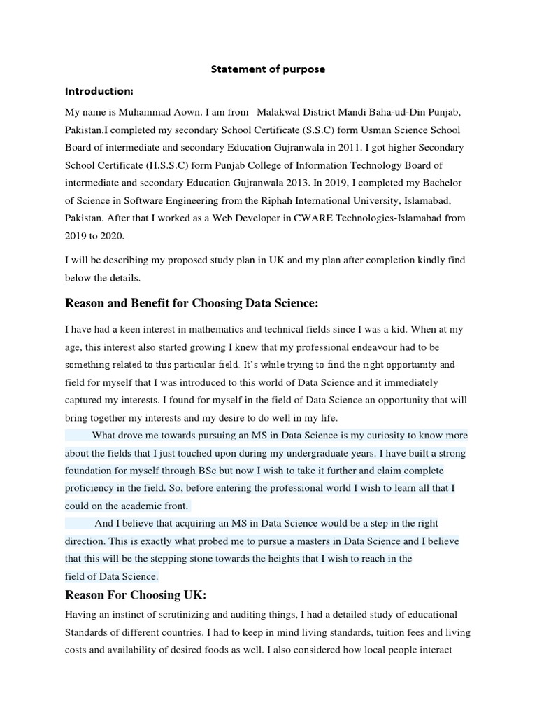 Data Science Sop | PDF | Science | Master Of Science