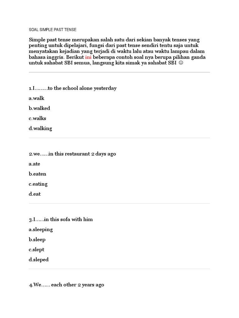 Soal Simple Past Tense | PDF | Linguistics