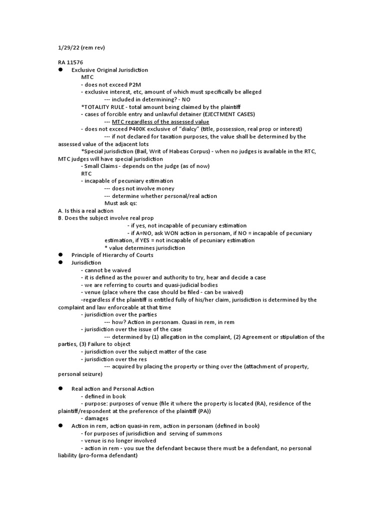 Rem Rev Notes - S | PDF | Lawsuit | In Rem Jurisdiction