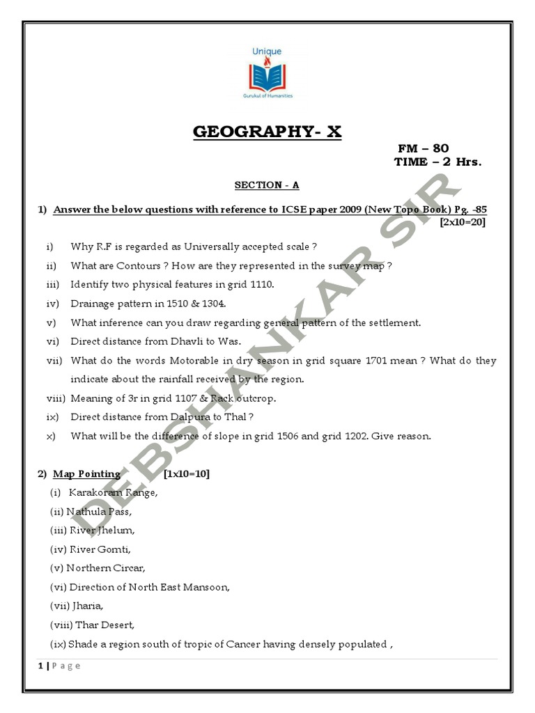Geography Exam of Class X | PDF | Rain | Soil