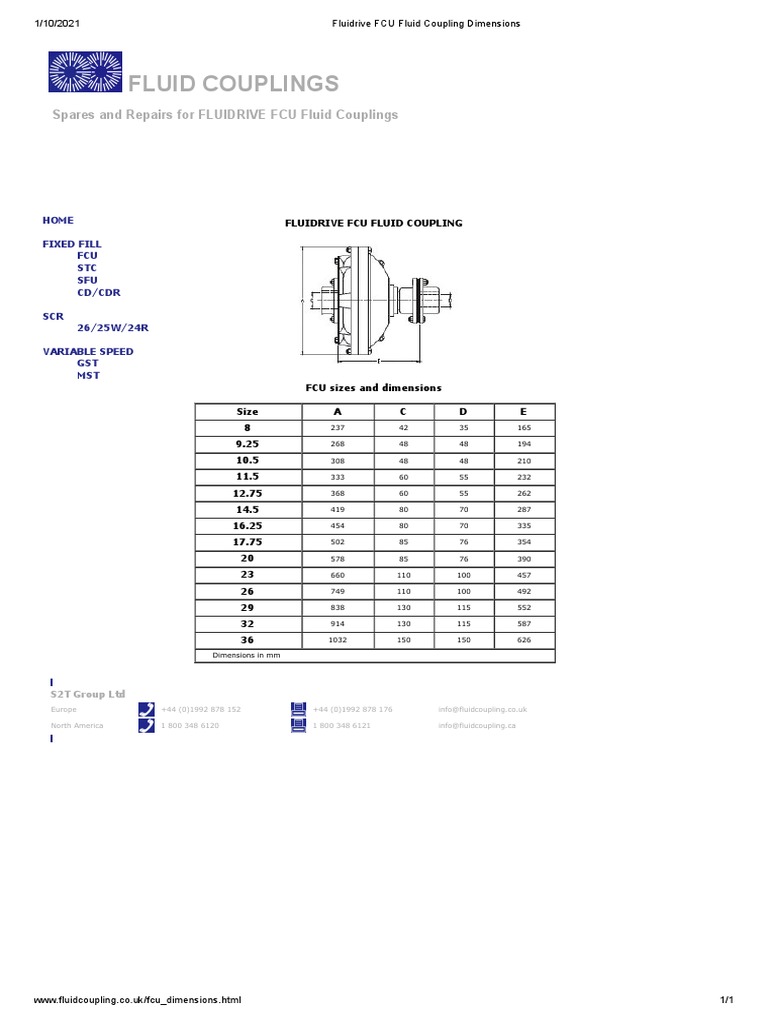 Fluidrive FCU Fluid Coupling Dimensions | PDF | Mechanical Engineering ...
