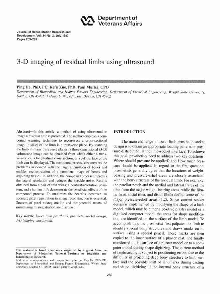 3D Imaging of Residual Limbs Using Ultrasound | PDF | Medical ...