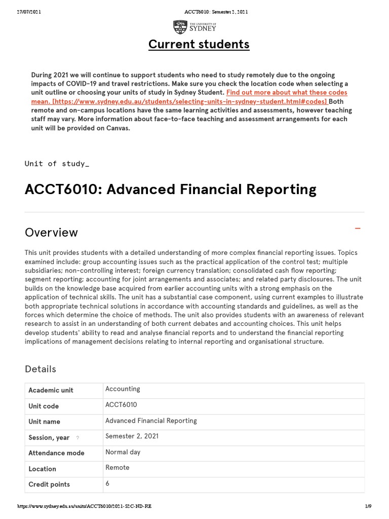 ACCT6010 Advanced Financial Reporting | PDF | Critical Thinking ...