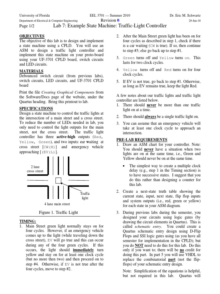 Lab 7 Example State Machine Traffic Light Controller Revision Page 1