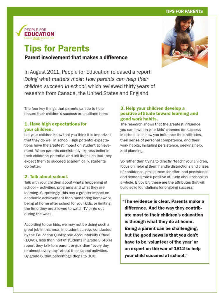 Tips For Parents Student Success | PDF | Behavior Modification ...
