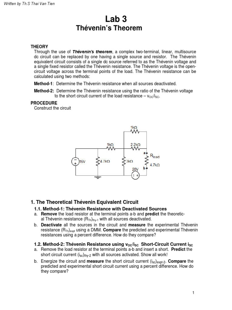 Lab 3 - Thevenin | PDF | Electrical Network | Electrical Circuits