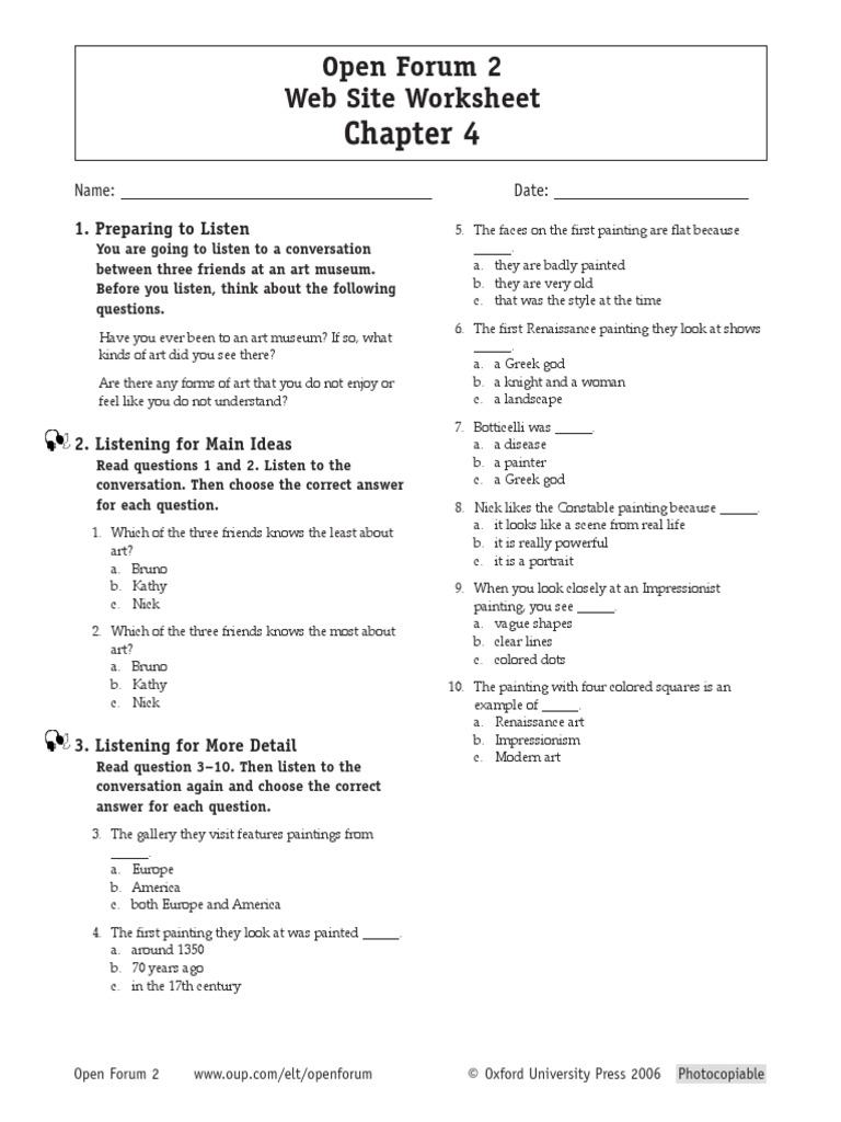 Open Forum 2 Web Site Worksheet: 1. Preparing To Listen | PDF ...
