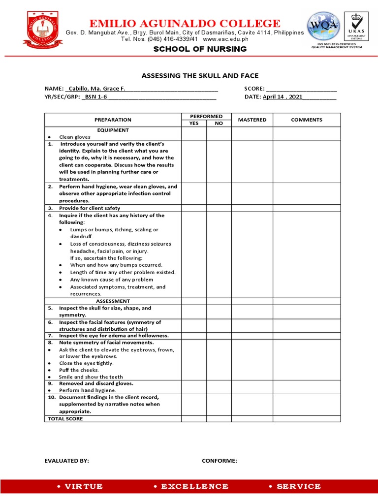 Skull and Face Assessment Guide | PDF | Epidemiology | Medicine