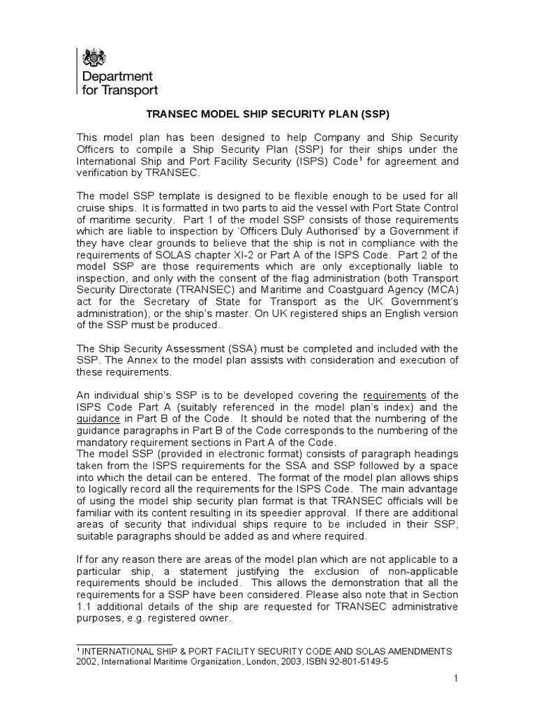 Model Ship Security Plan Template | PDF | Safety