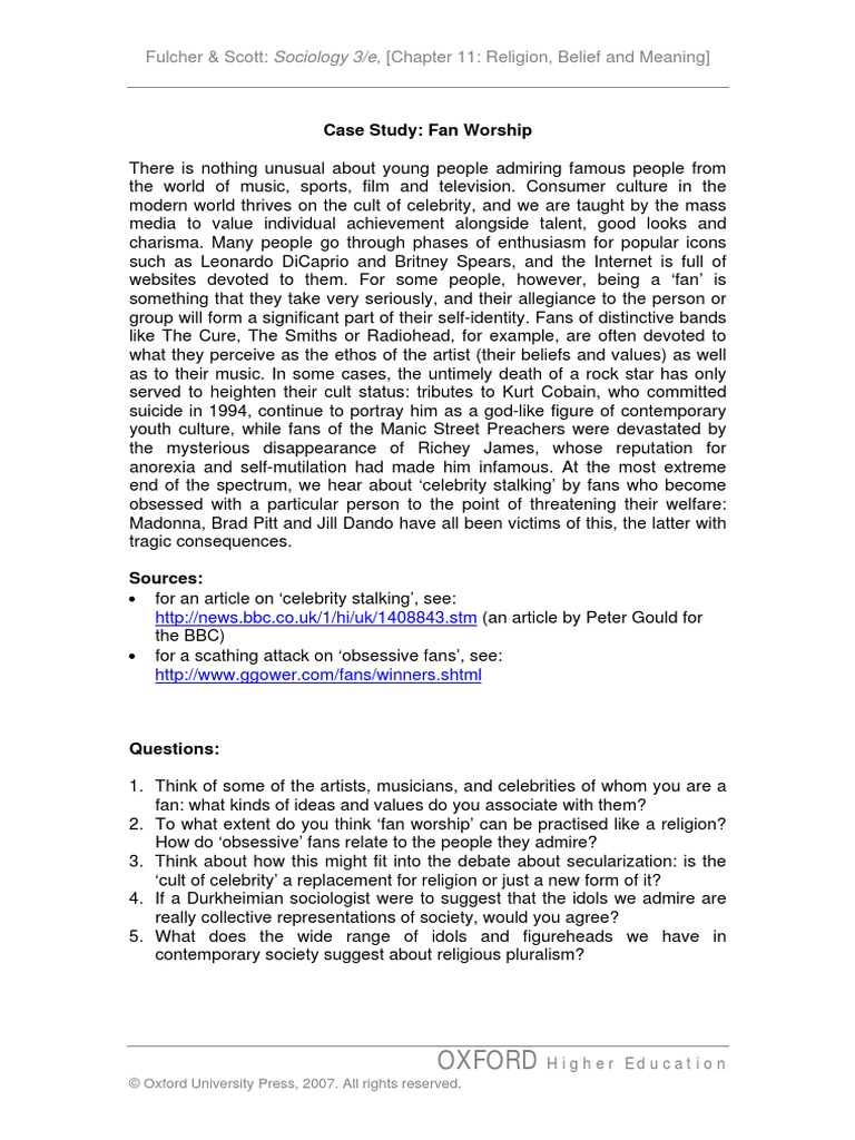 Case Study: Fan Worship: Oxford | PDF | Celebrity