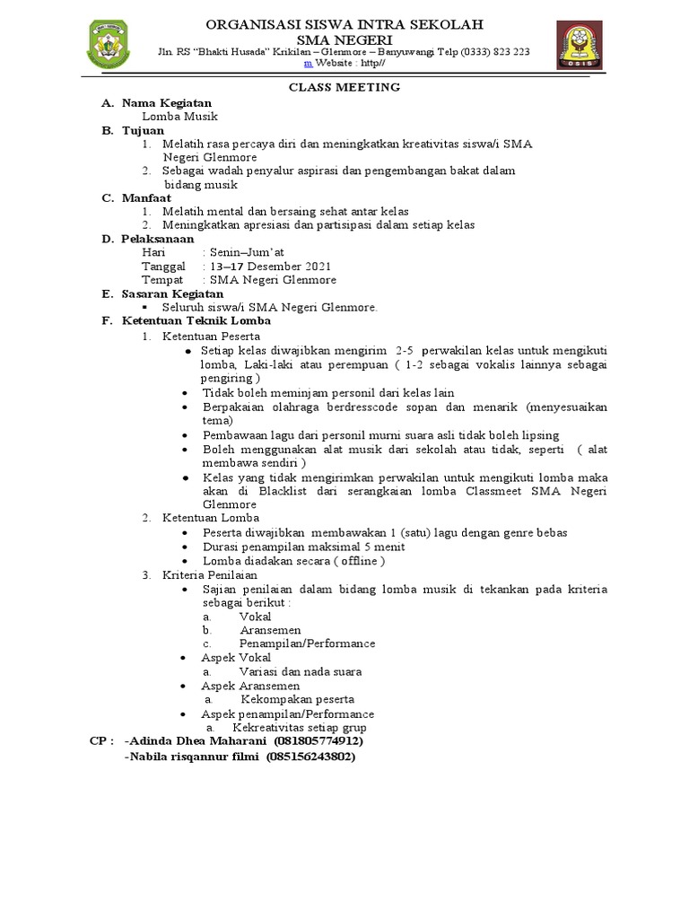 (Juknis Lomba Musik) Classmeet 1 | PDF