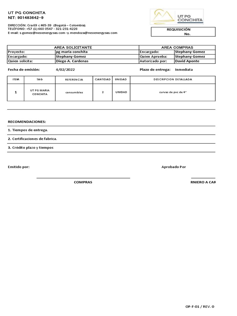 Solicitud de Material de Campo MC 04-02-2022 | PDF Solicitud de Material de Campo MC 04-02-2022 | PDF