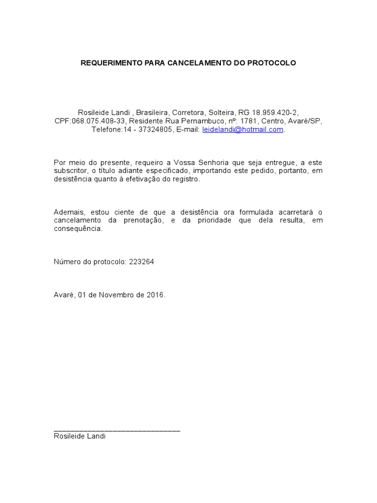 Requerimento para Cancelamento Do Protocolo | PDF