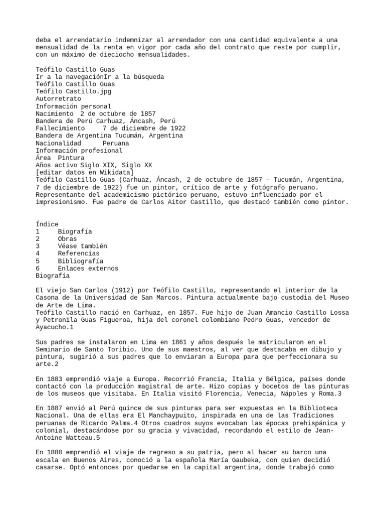 Biografía Del Pintor Peruano Teófilo Castillo | PDF | Las artes