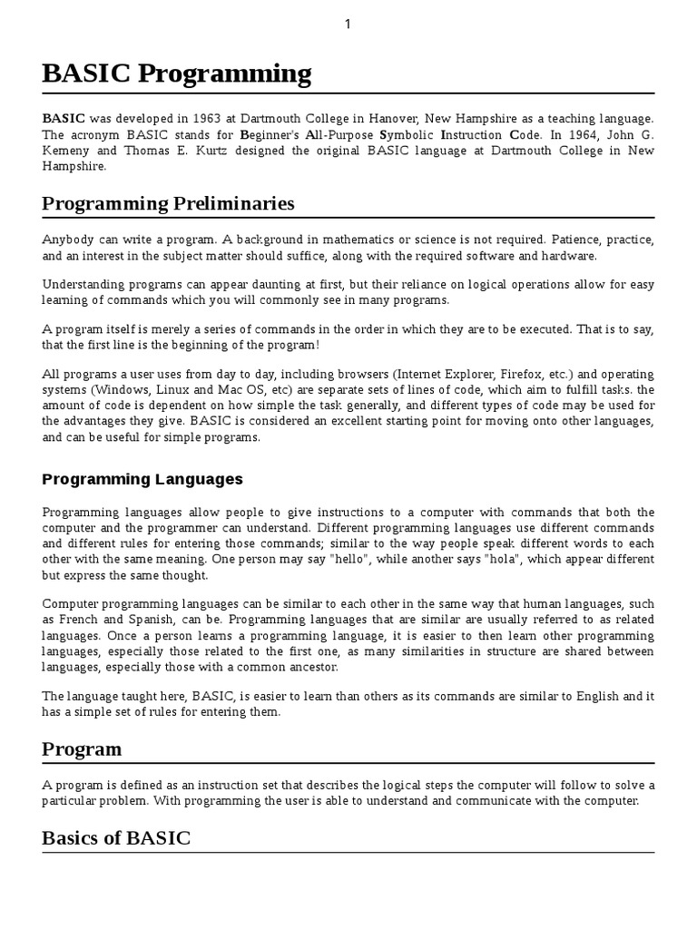 Learn Basic Programing With Wikibooks Pdf Parameter Computer Programming Subroutine