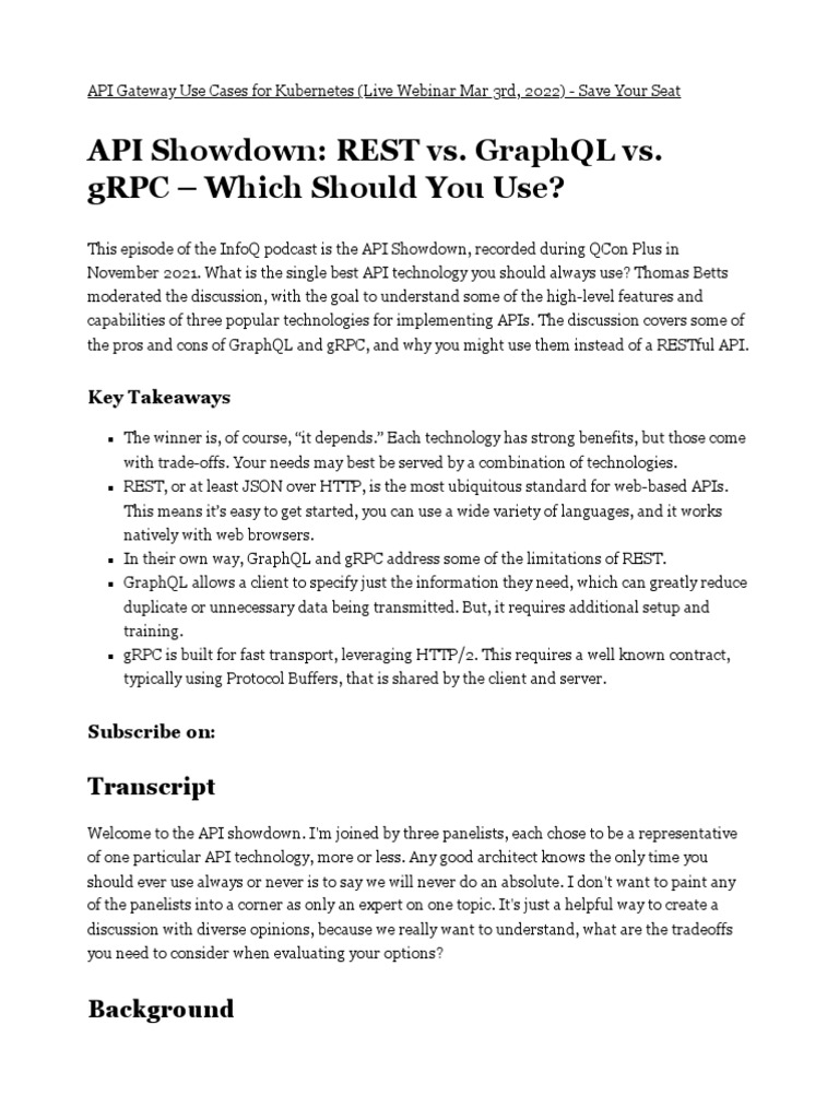 API Showdown: REST vs. GraphQL vs. GRPC - Which Should You Use? | PDF ...