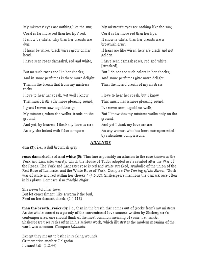 Sonnet 130 | Stanzaic Form | British Poems