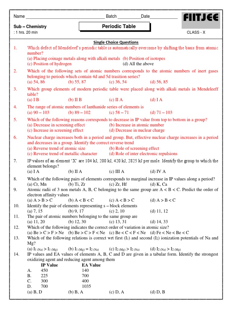 Quiz - PERIODIC TABLE | PDF | Periodic Table | Chemical Elements