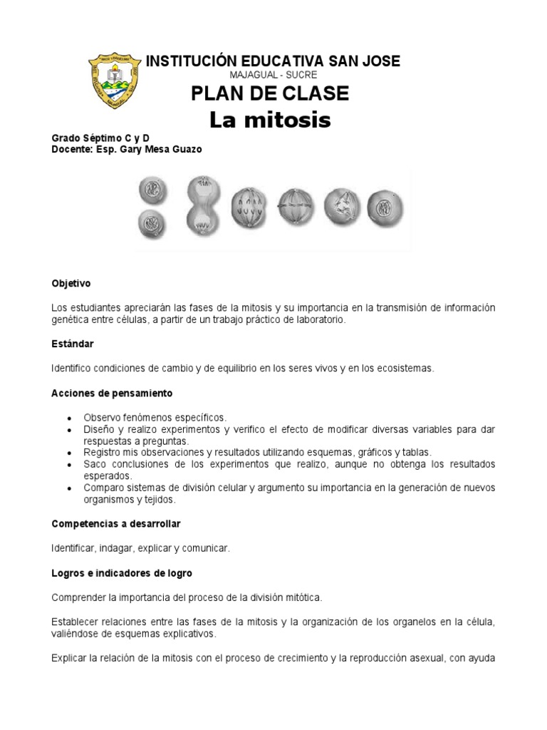 Actividad De Laboratorio Y Hojas De Trabajo Sobre Mitosis DIVISIÓN