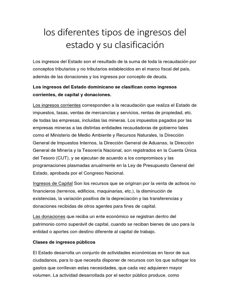 Los Diferentes Tipos de Ingresos Del Estado | PDF | Impuestos | Capital ...