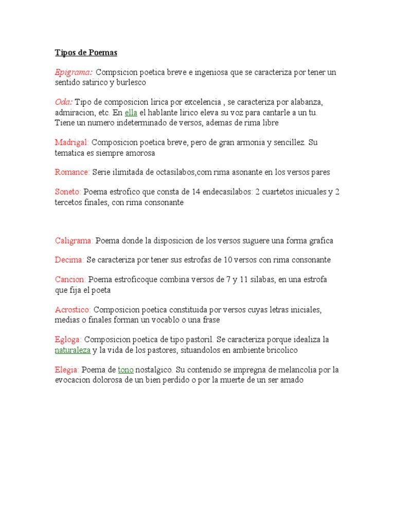 Tipos de Poemas | PDF