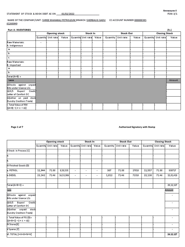 Stock Statement Format Revised | PDF | Corporations | Financial Services