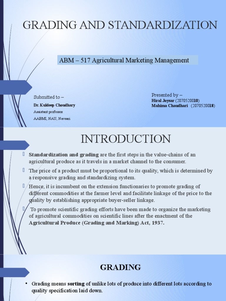 Grading and Standardization in Agriculture | PDF | Futures Contract ...