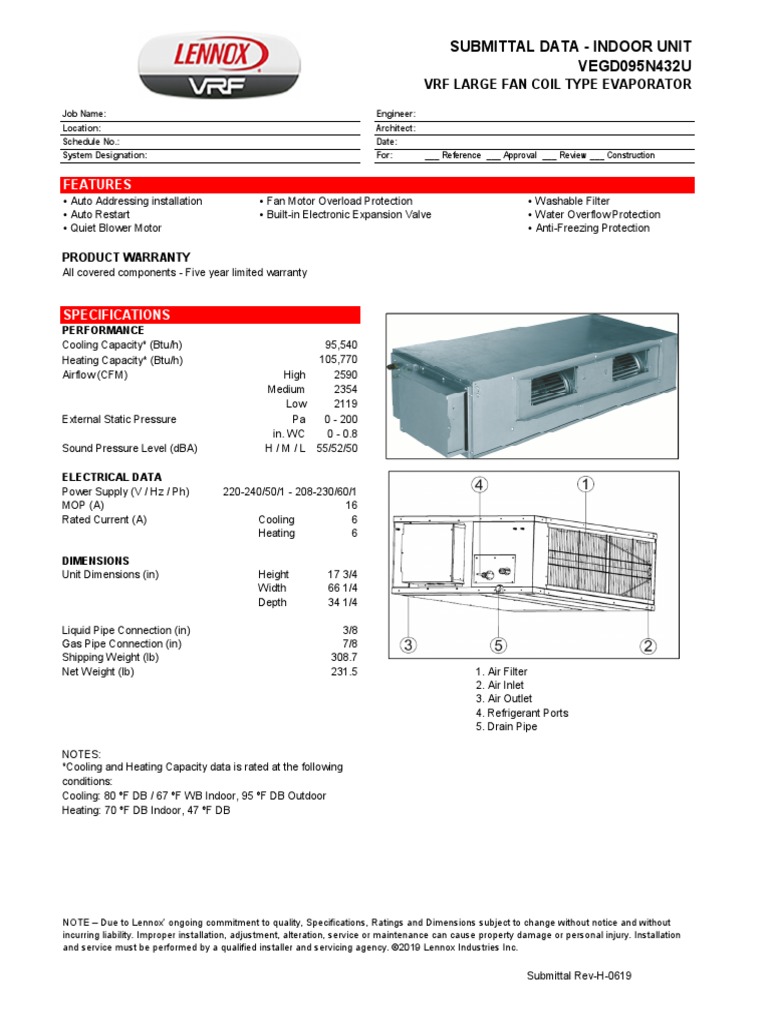Lennox-VRF Submittals IDU VEGD095N STD | PDF | Air Conditioning ...