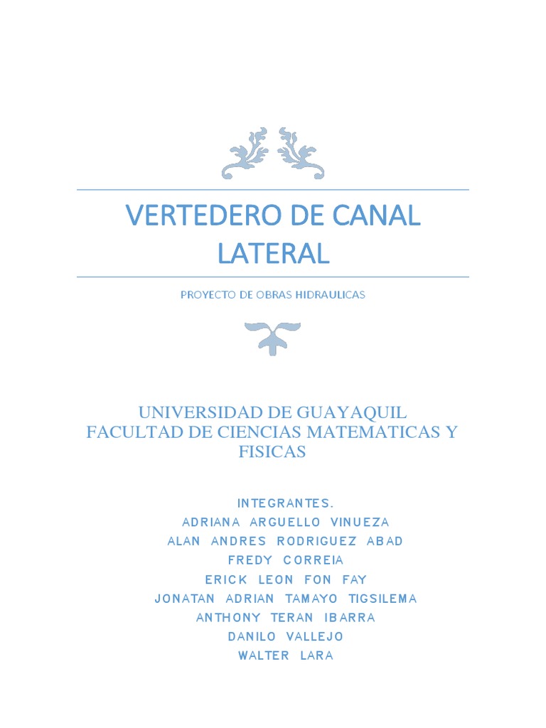 Diseño de Vertedero de Canal Lateral | PDF | Ingeniero civil | Hidrología